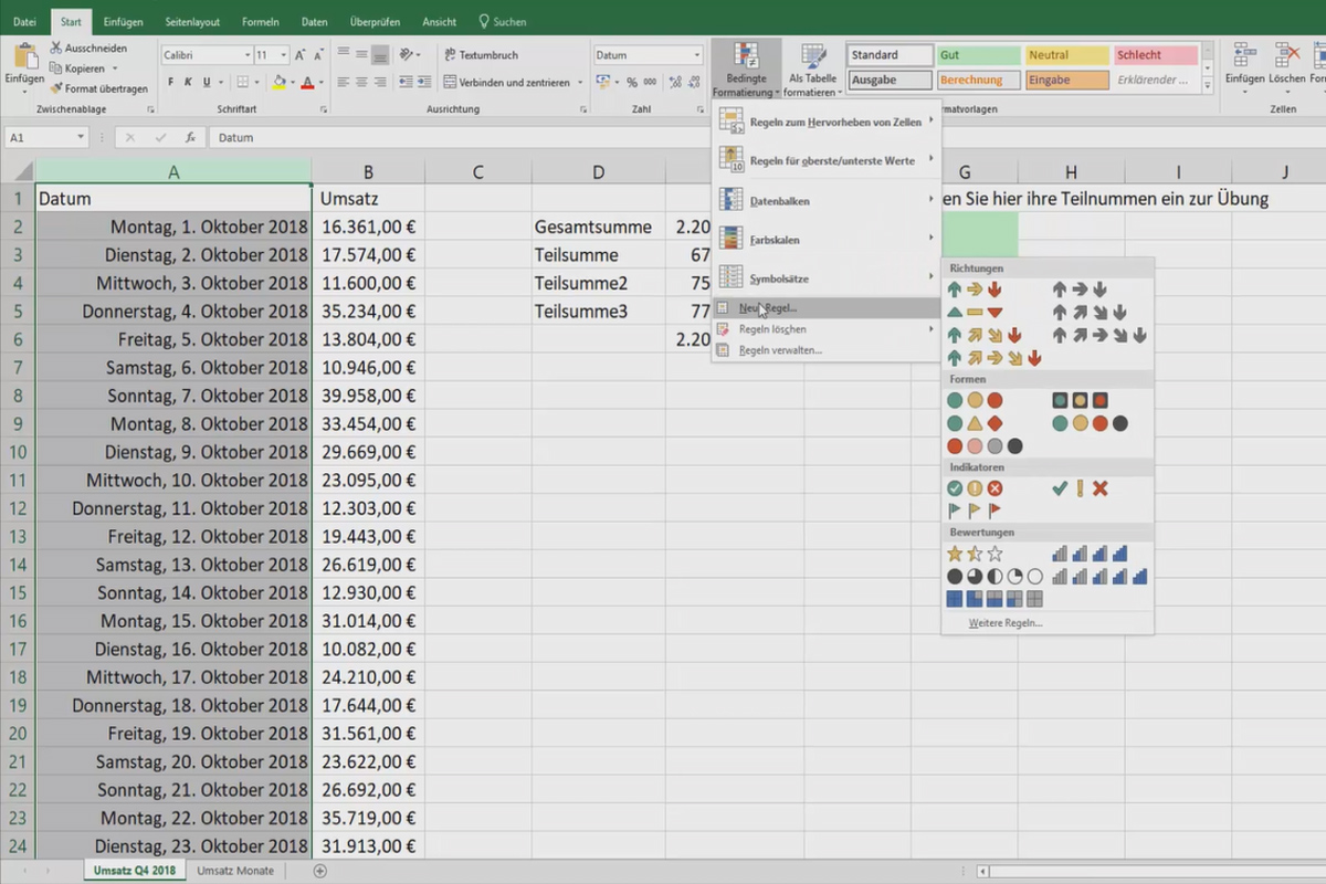 Excel-Tutorial: Tabellen-Design, Pivot, Diagramme, Präsentation