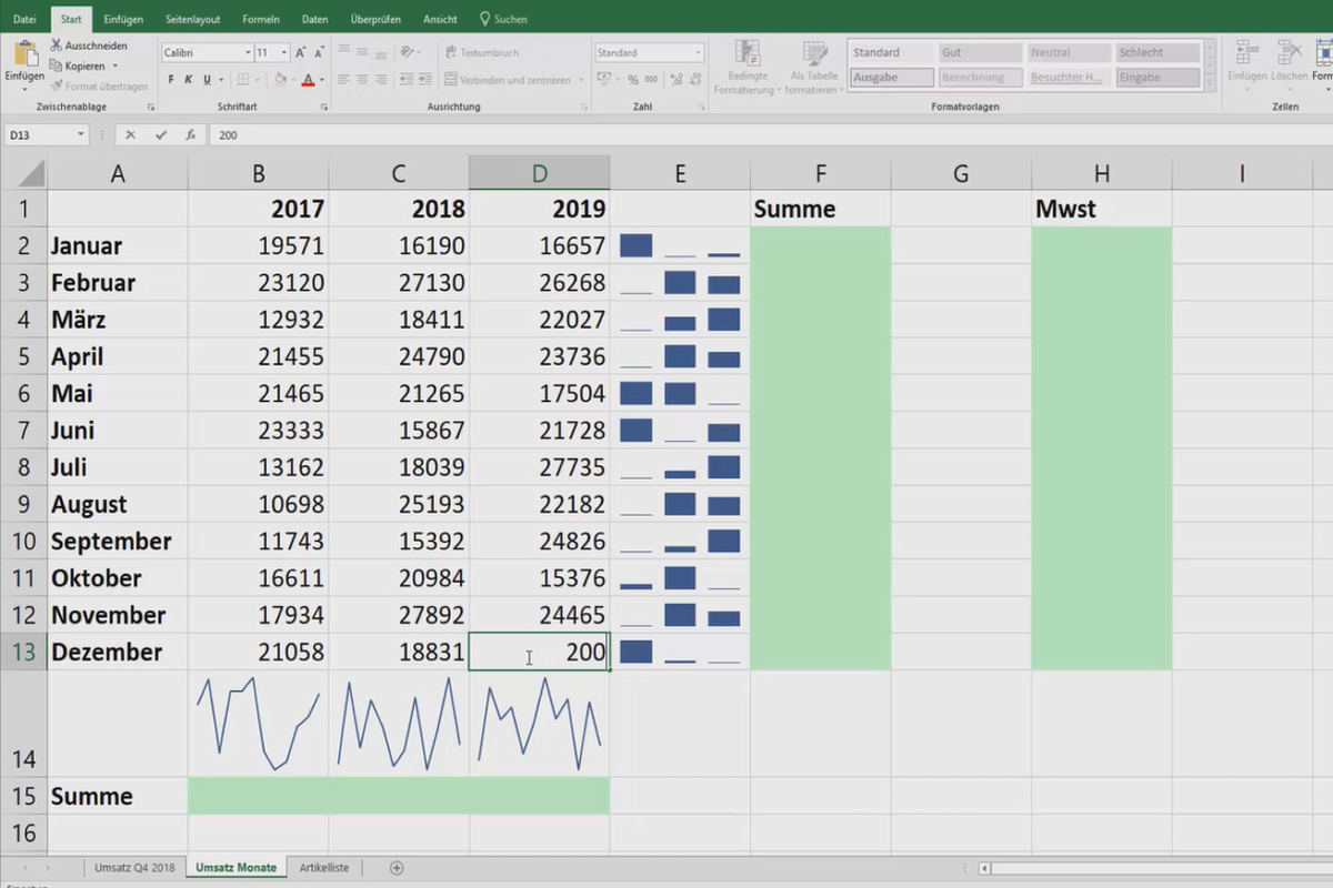 Excel-Tutorial: Tabellen-Design, Pivot, Diagramme, Präsentation