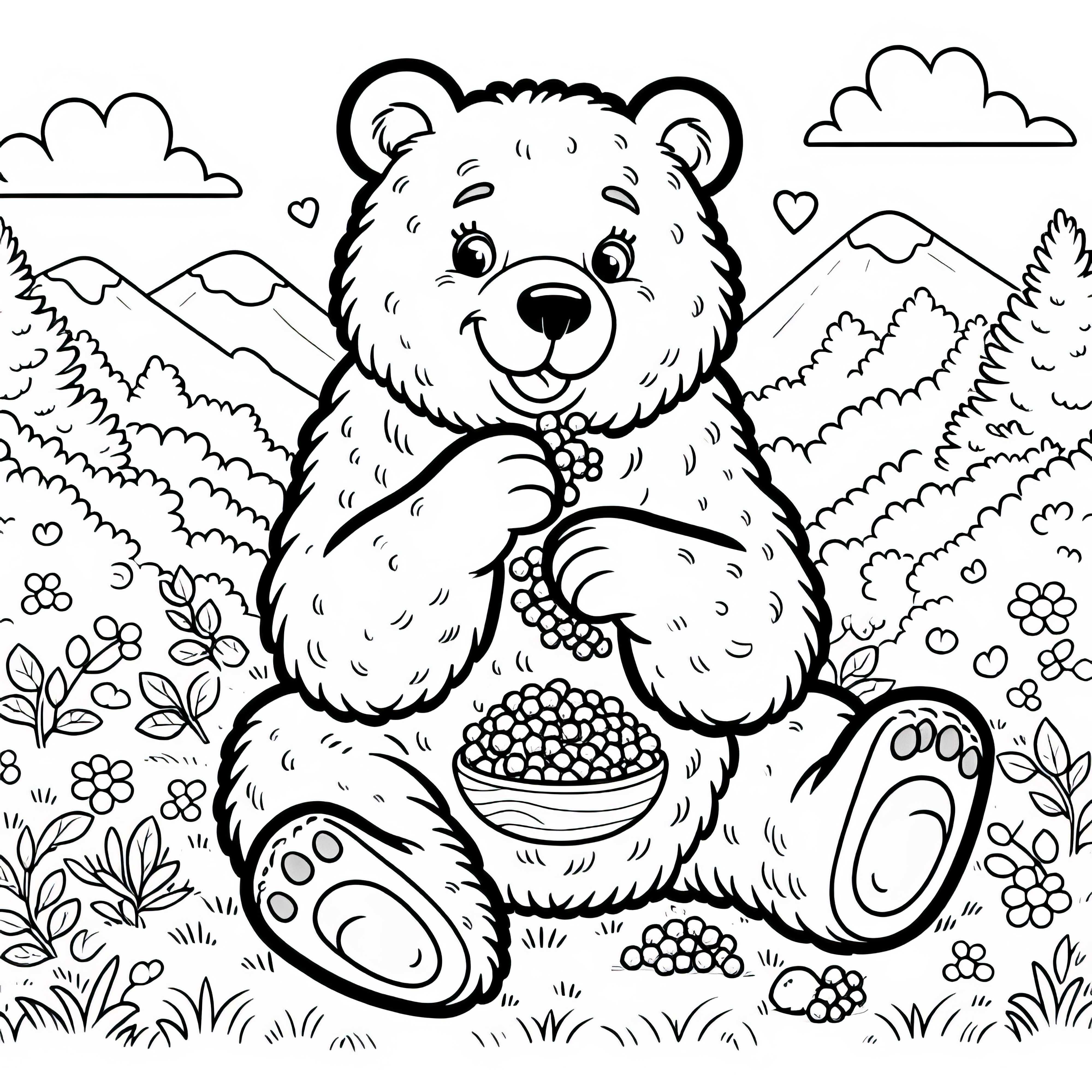 Grizzly Sitzt Gem tlich Auf Wiese Und Frisst Beeren Ausmalbild Grizzly Sitzt Gem tlich Auf Wiese Und Frisst Beeren Ausmalbild