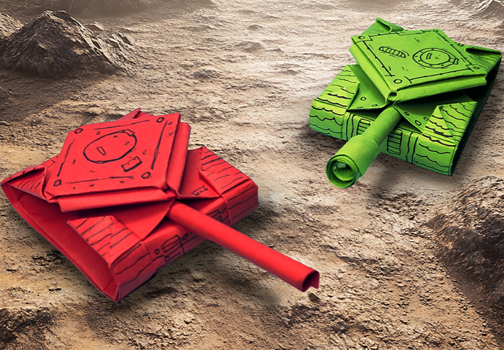 Fold origami tank from paper: Instructions with photos and video