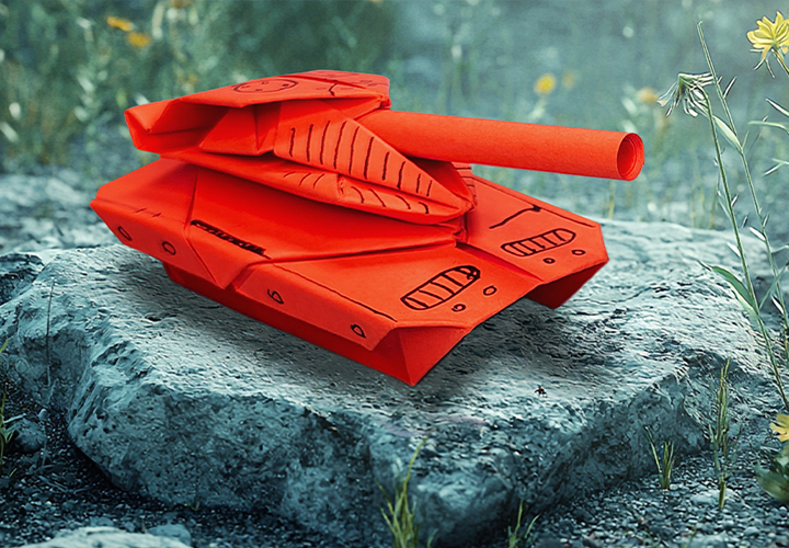 Fold tank origami from paper: Instructions with photos and video