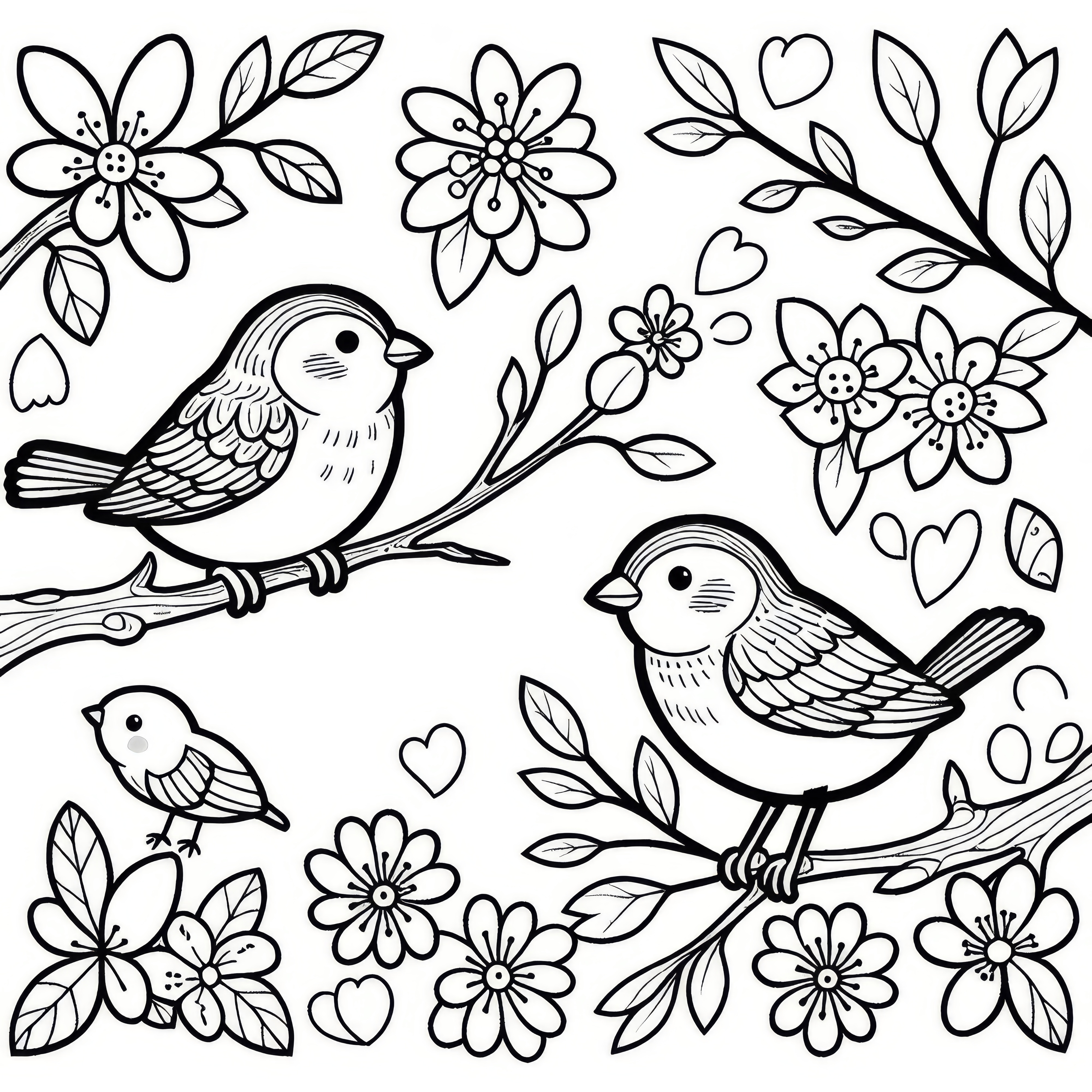 Sparrows In Spring Free Coloring Page Sparrows In Spring Free Coloring Page