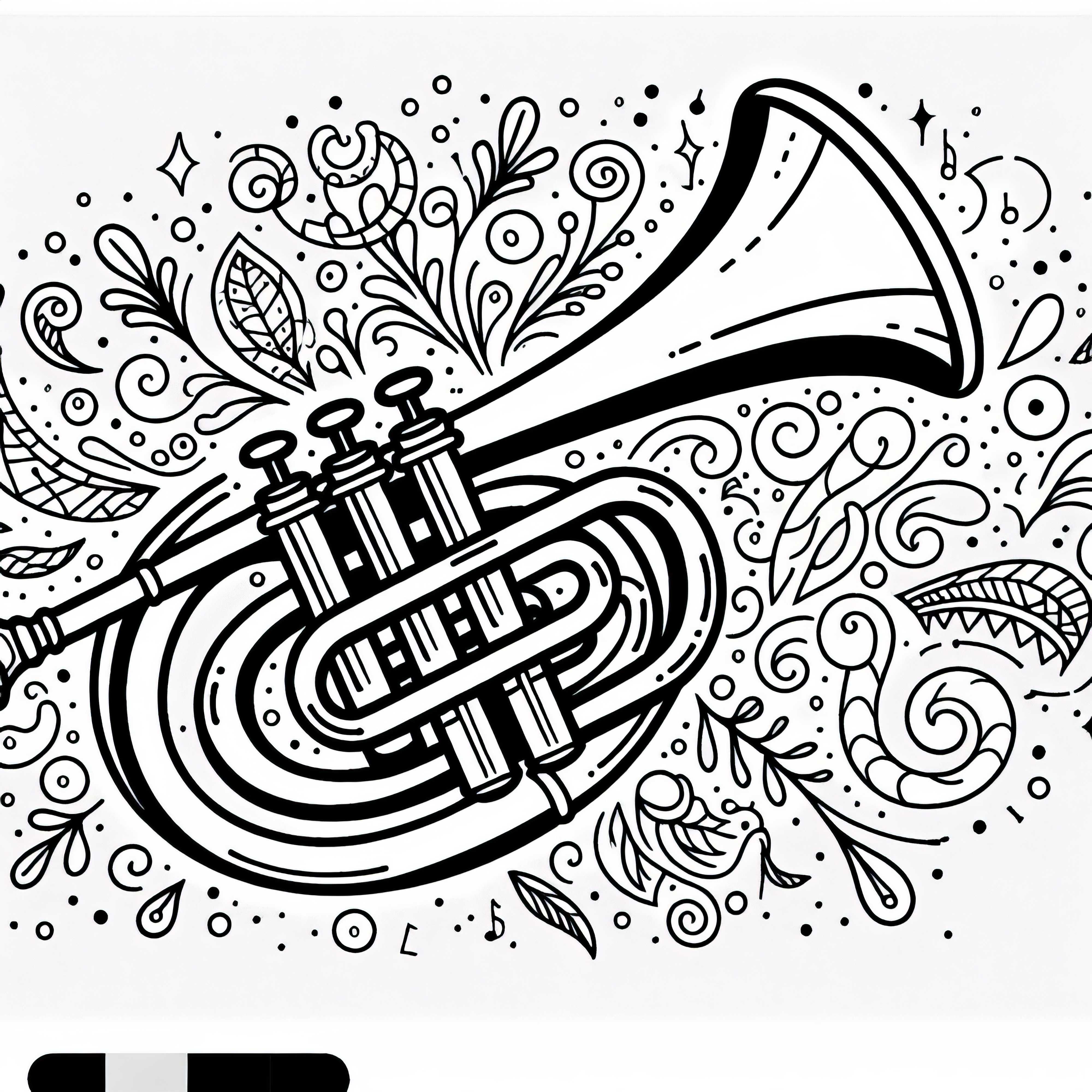 Disegno da colorare di corno a pistoni - Strumento a fiato in metallo ...