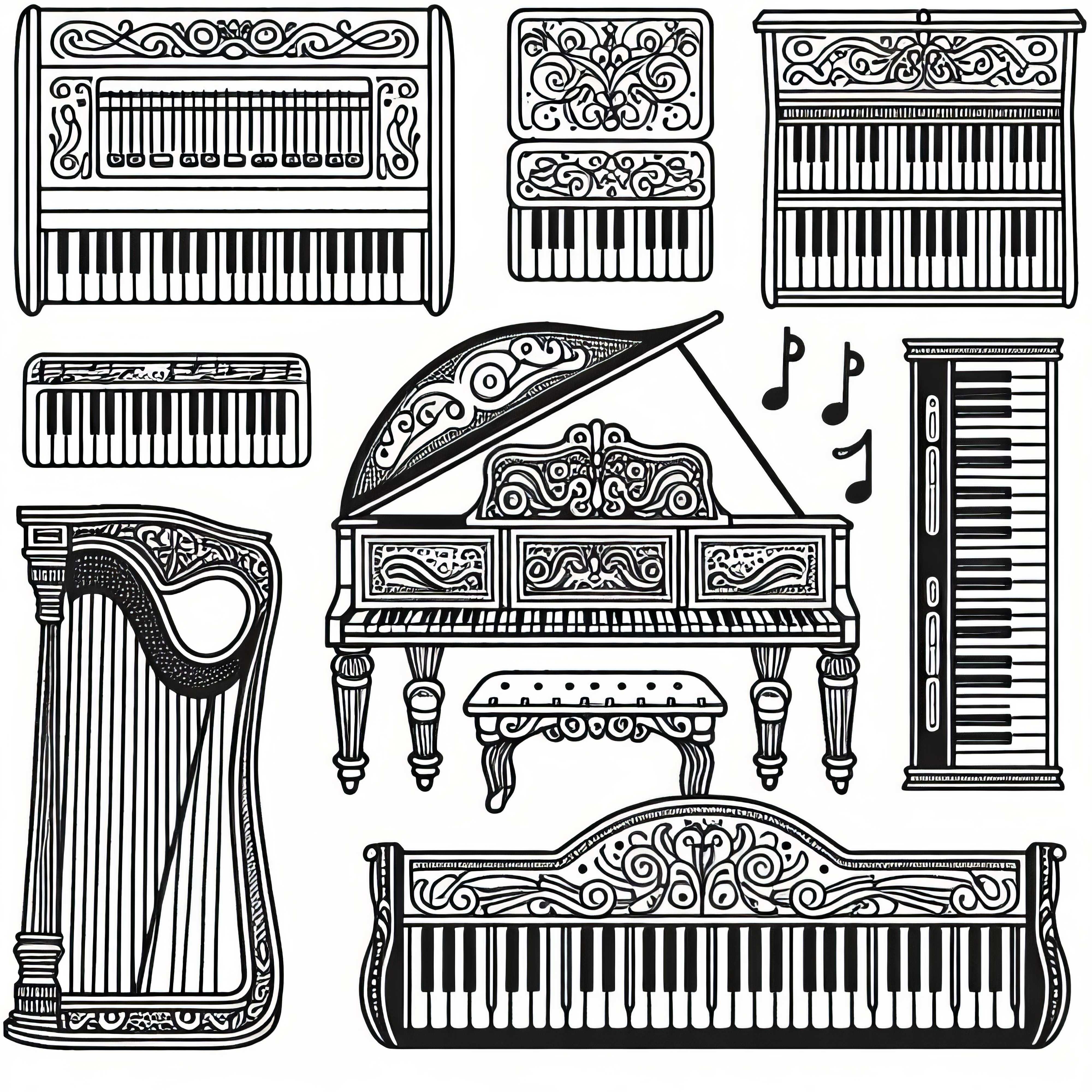 Harpsichord Coloring Page: Keyboard Instrument Free