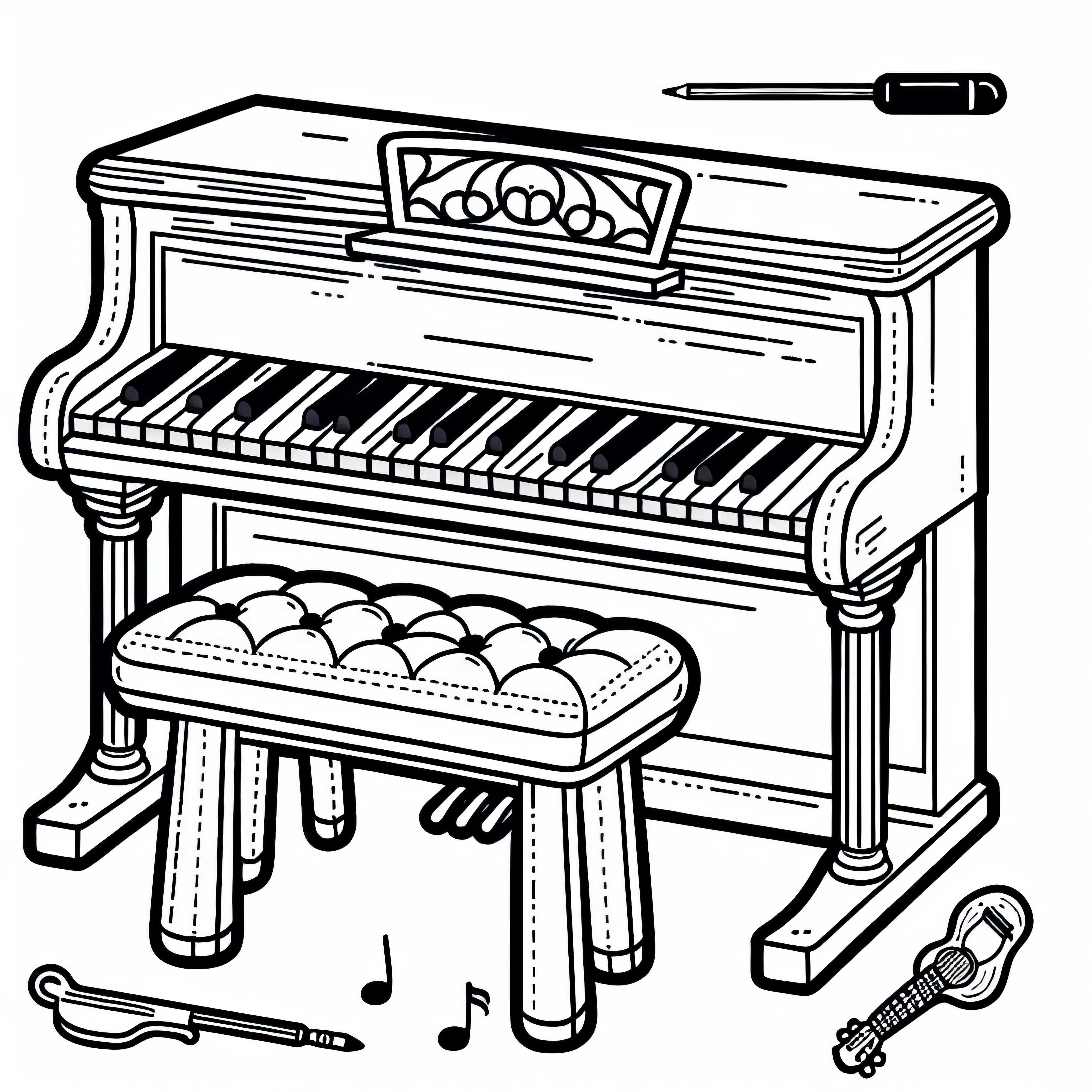 Piano bench coloring page for keyboard instruments
