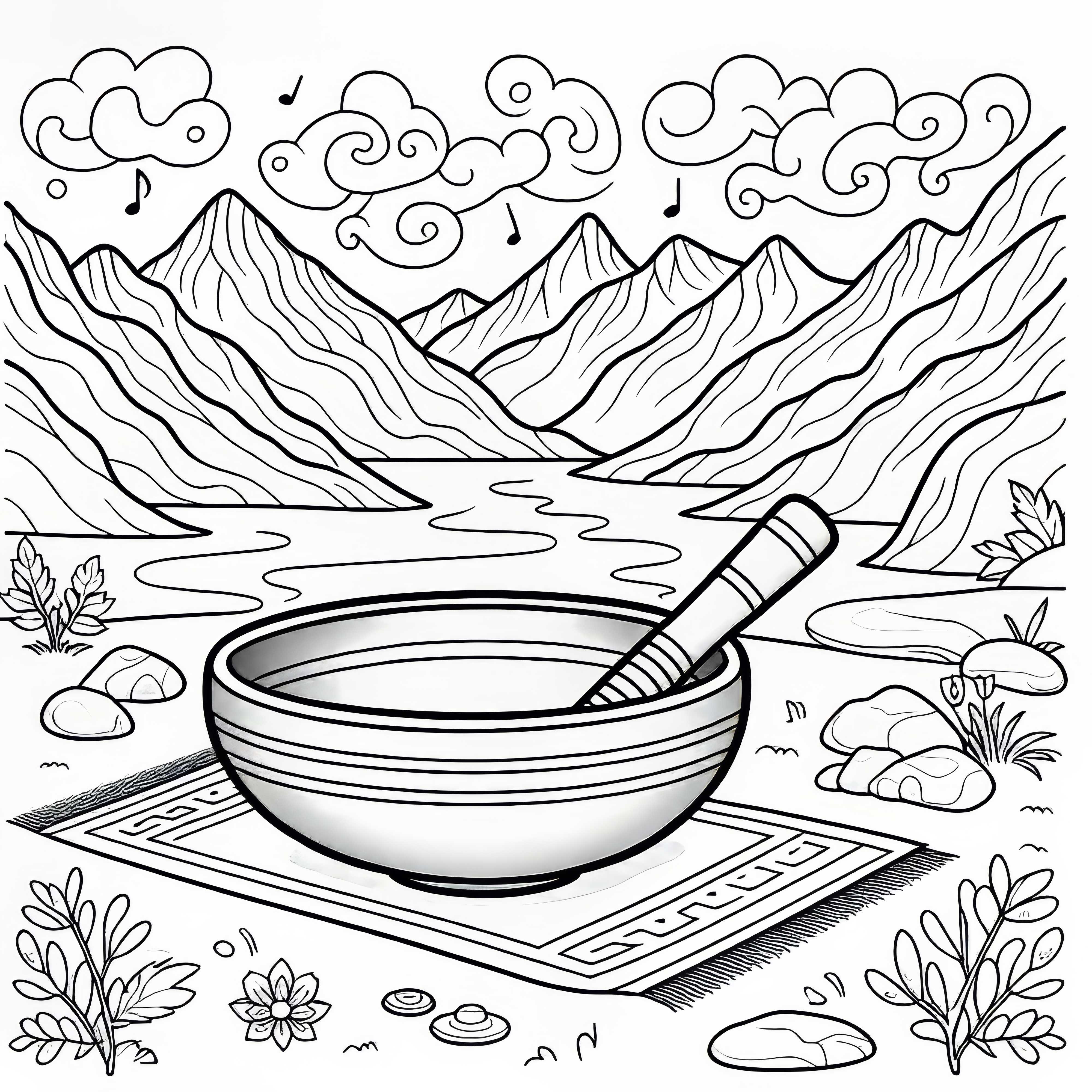 Coloring page of a singing bowl as a musical instrument for free