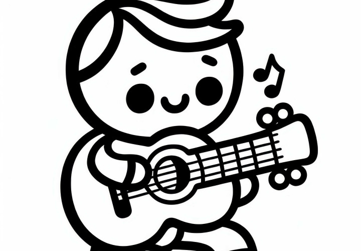 Boy playing guitar - Simple coloring page free