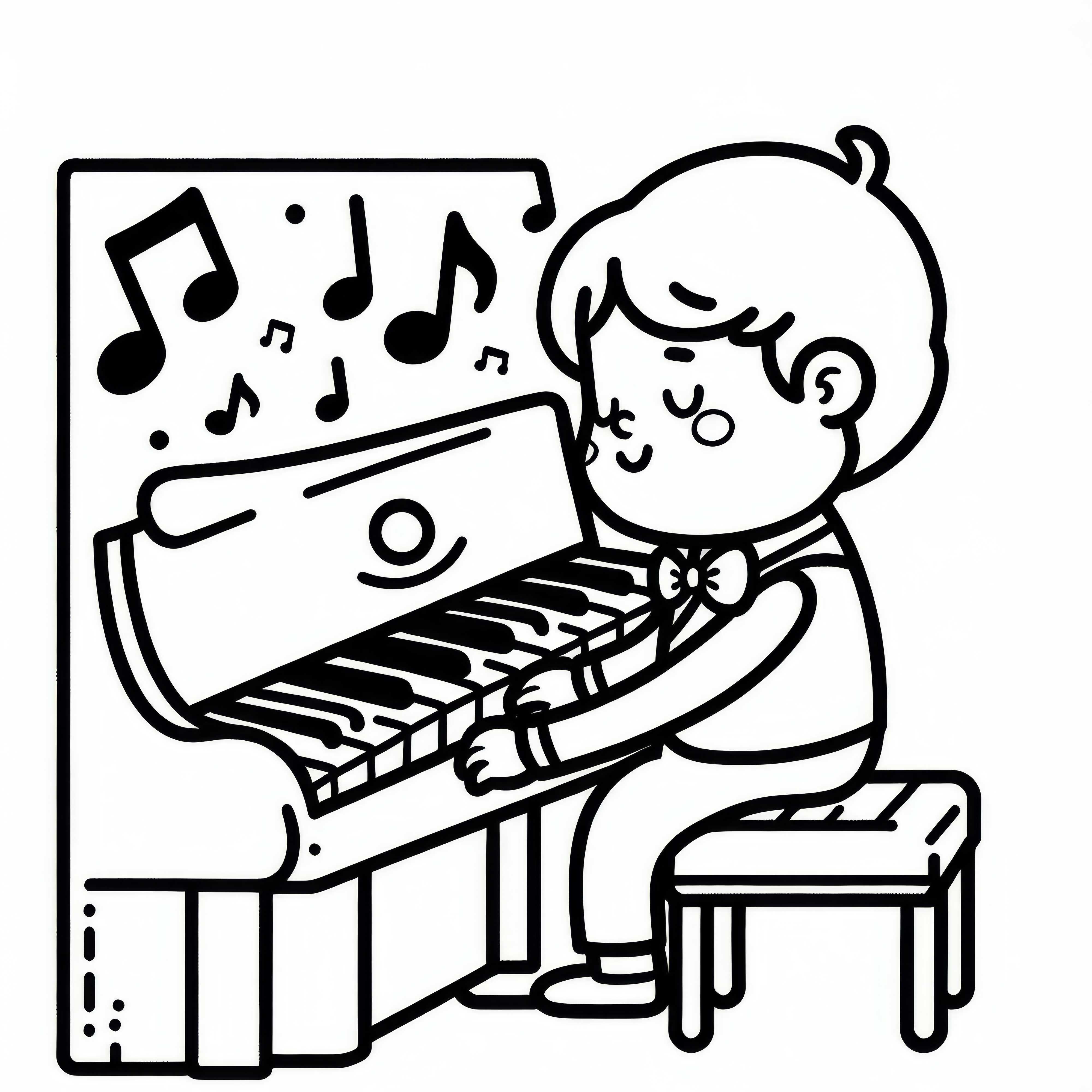 Boy plays piano - Simple coloring template Free
