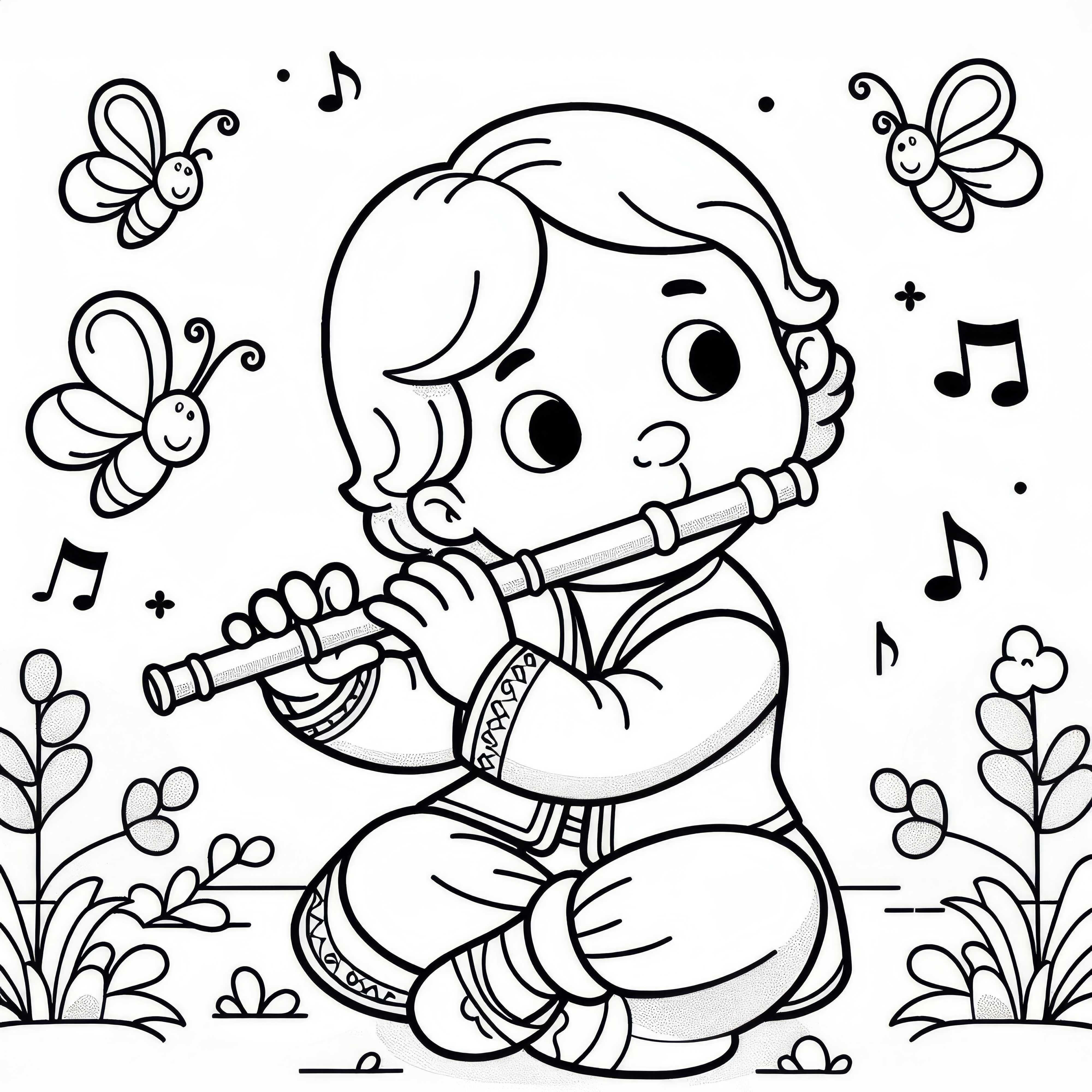 Girl playing a flute – Free coloring page