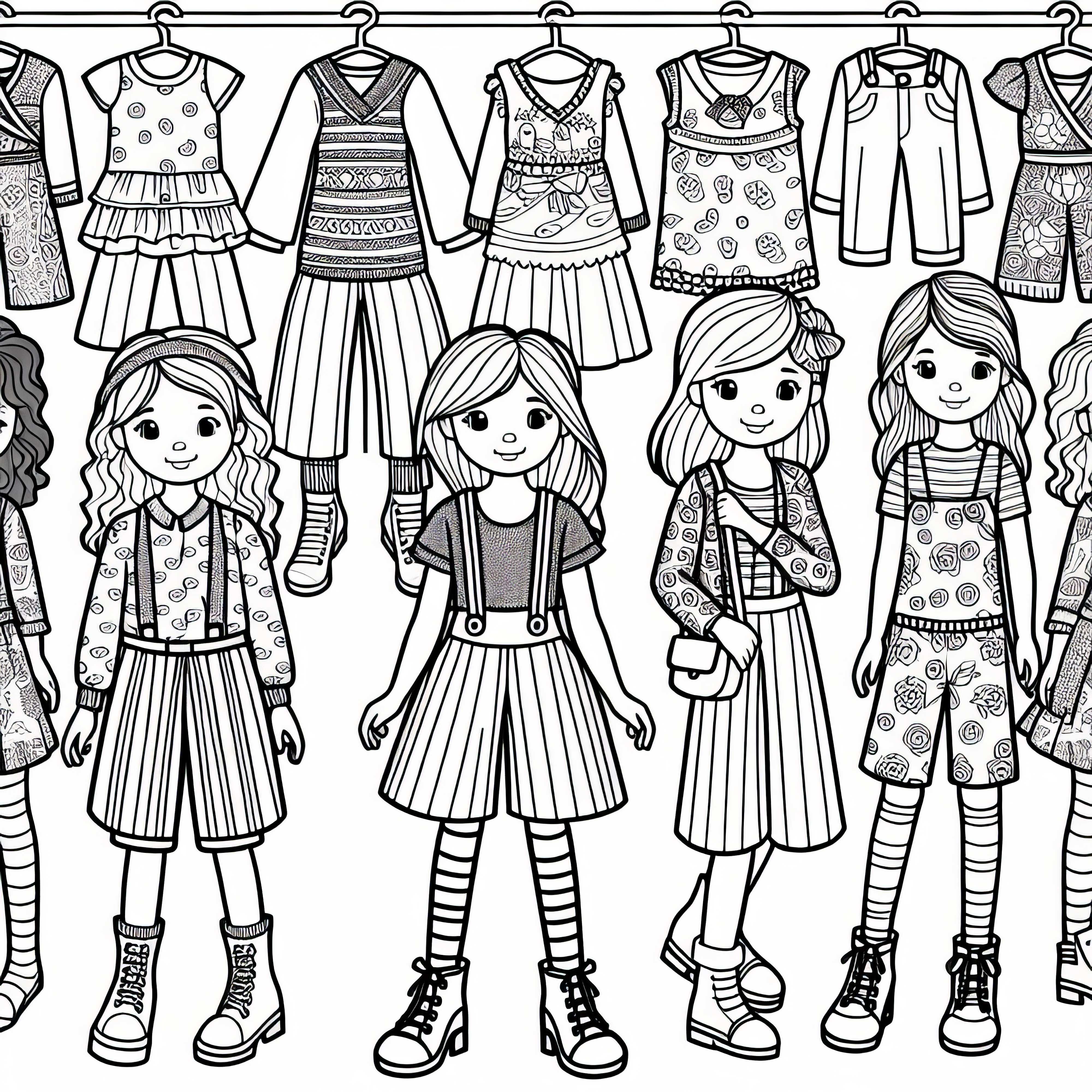 Lapsed mängivad moeshow - Värvitav joonistus riietest tasuta