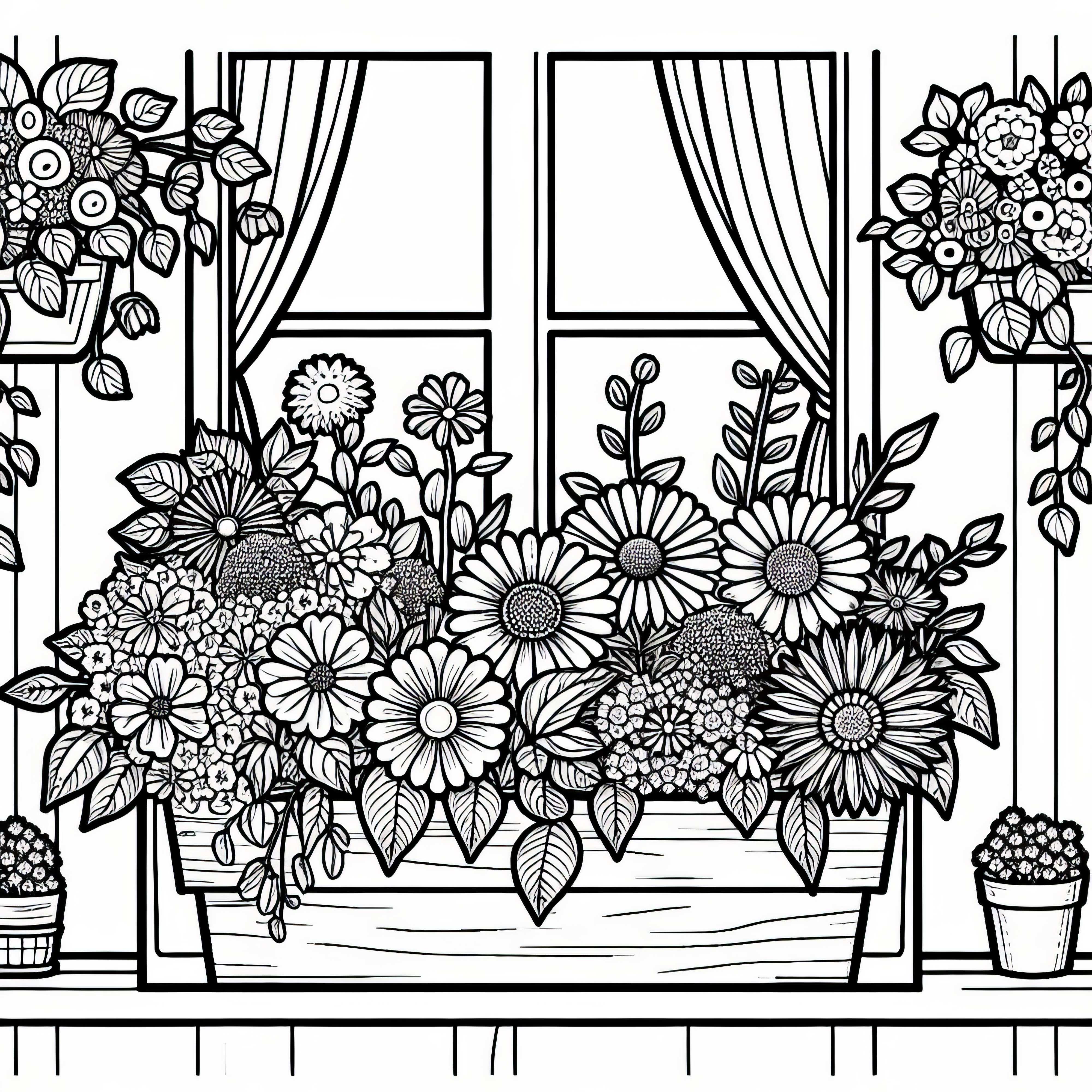 Sommerblomster i blomsterkassen ved vinduet – Maltavle gratis