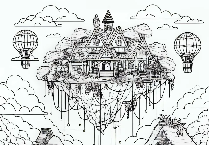 Floating islands: free coloring pages