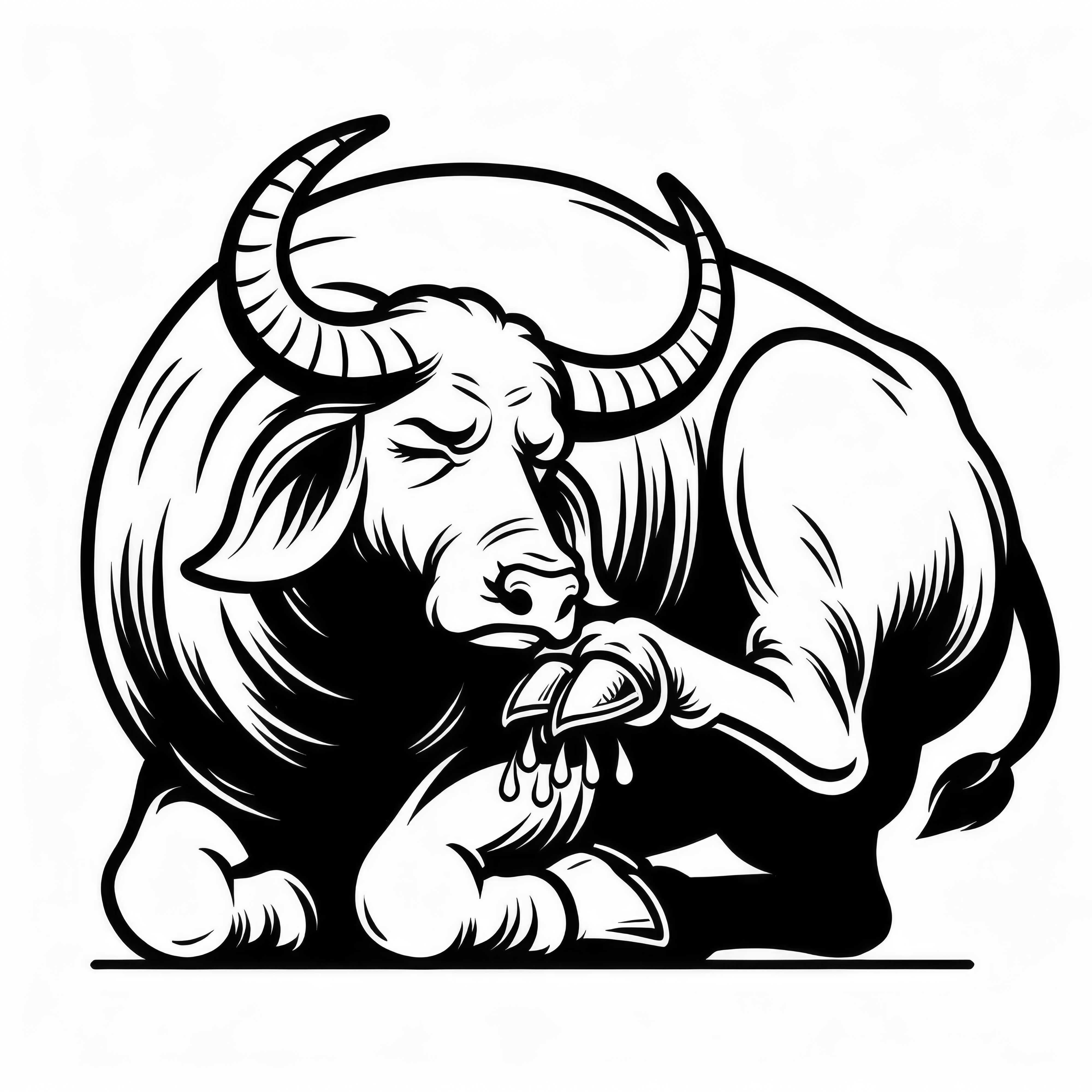 Water buffalo scratching itself - Coloring template simple free