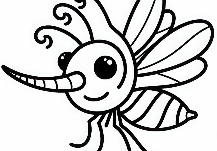 Nyamuk duduk di daun: Contoh gambar untuk diwarnai yang sederhana (Gratis)