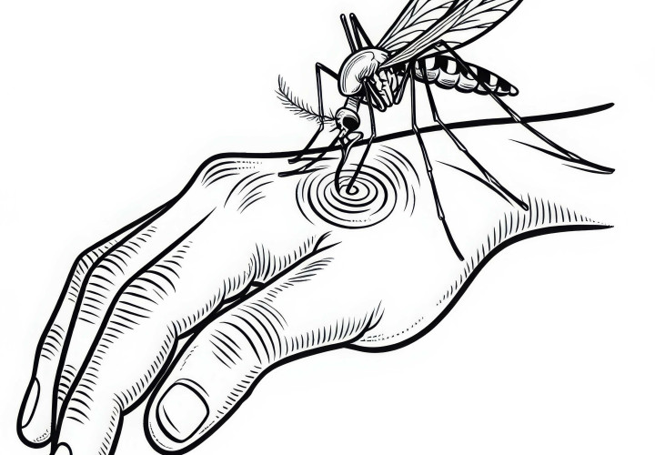 Nyamuk duduk di daun: Contoh gambar untuk diwarnai yang sederhana (Gratis)