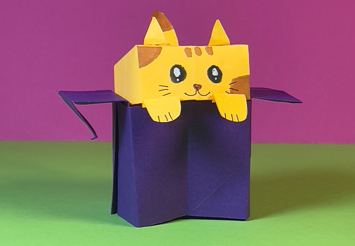 Chat en origami dans une boîte : une mignonne surprise en papier à ...