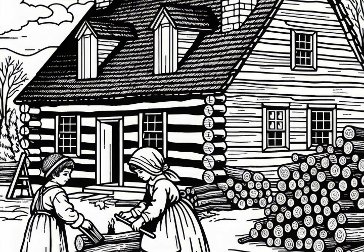 Market Day: Children Helping Carry Baskets - Colonial Era Coloring Page ...