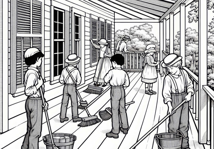 Market Day: Children Helping Carry Baskets - Colonial Era Coloring Page ...