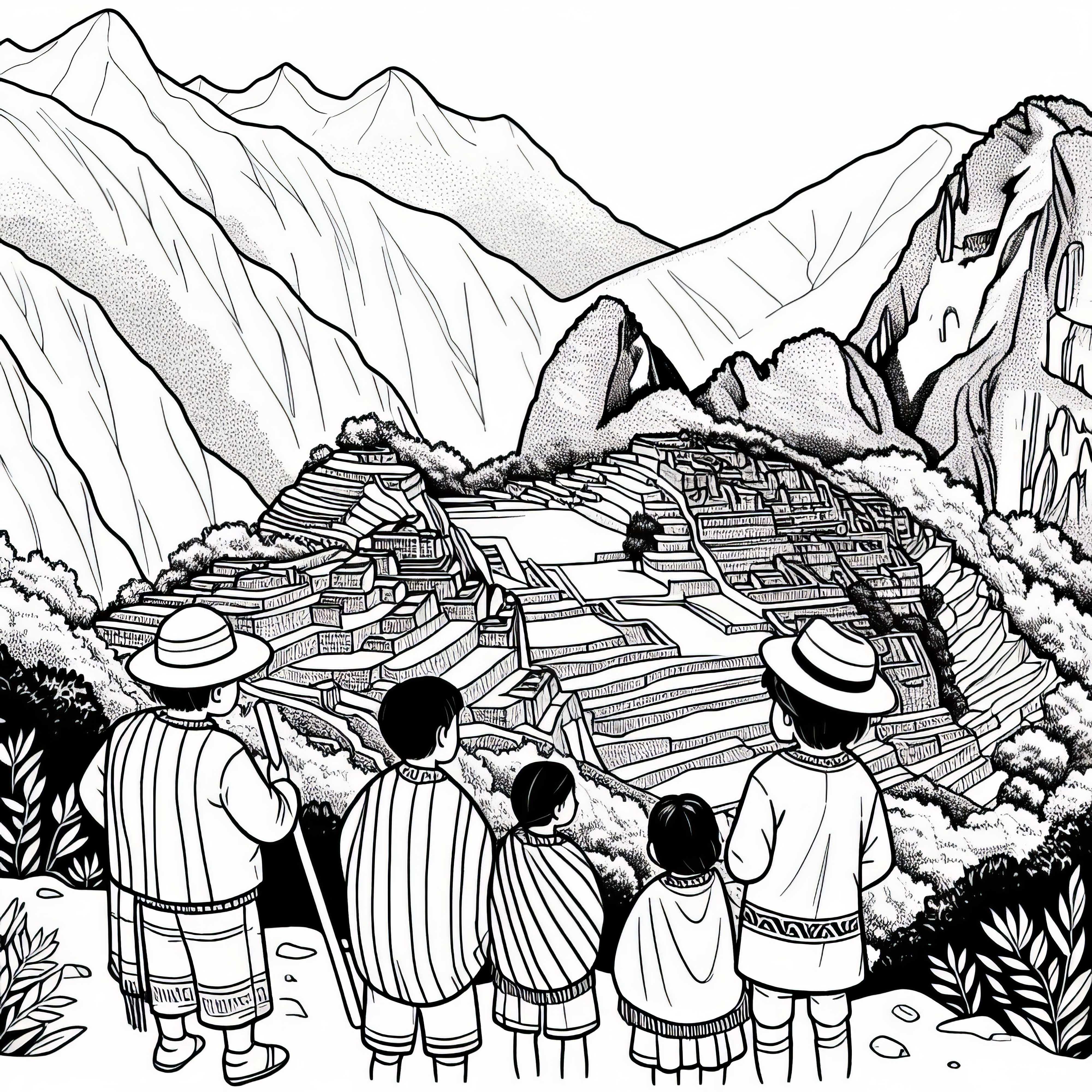 Las personas están en una ladera mirando las terrazas de Machu Picchu ...