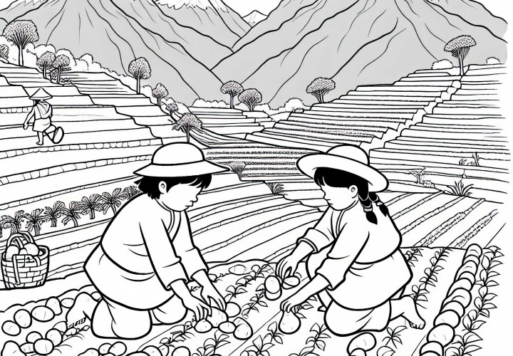 Family prepares food together - Coloring page Inka free