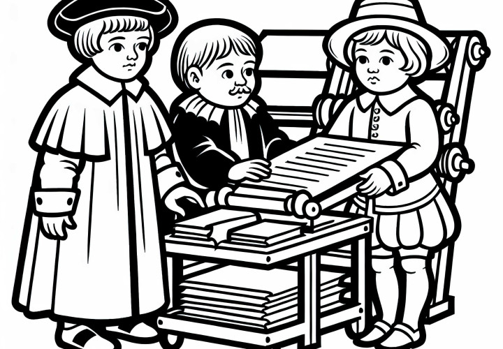Children help print pages with movable letters - Free coloring page ...