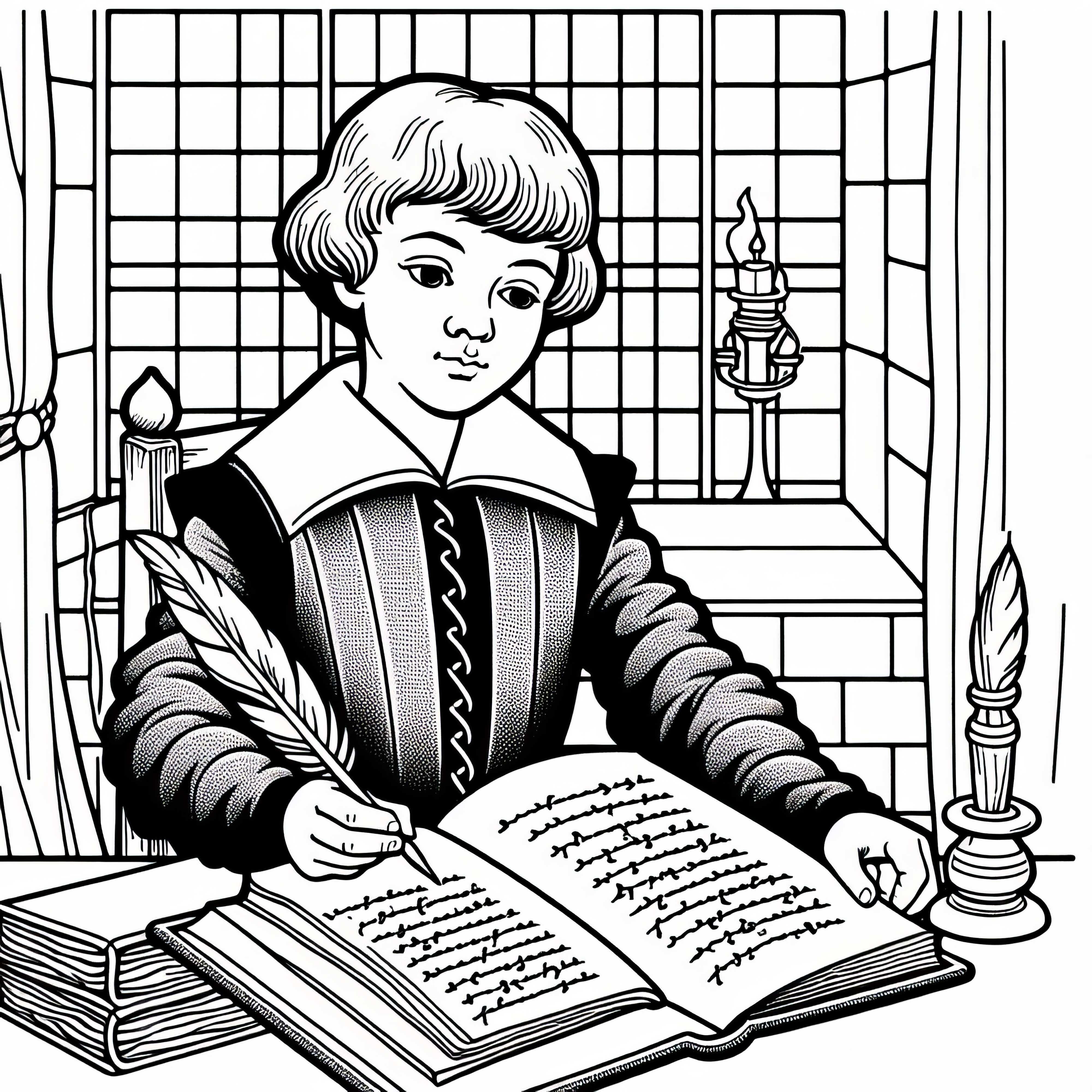 Boy writes verses with pen and ink in school notebook - Free coloring ...