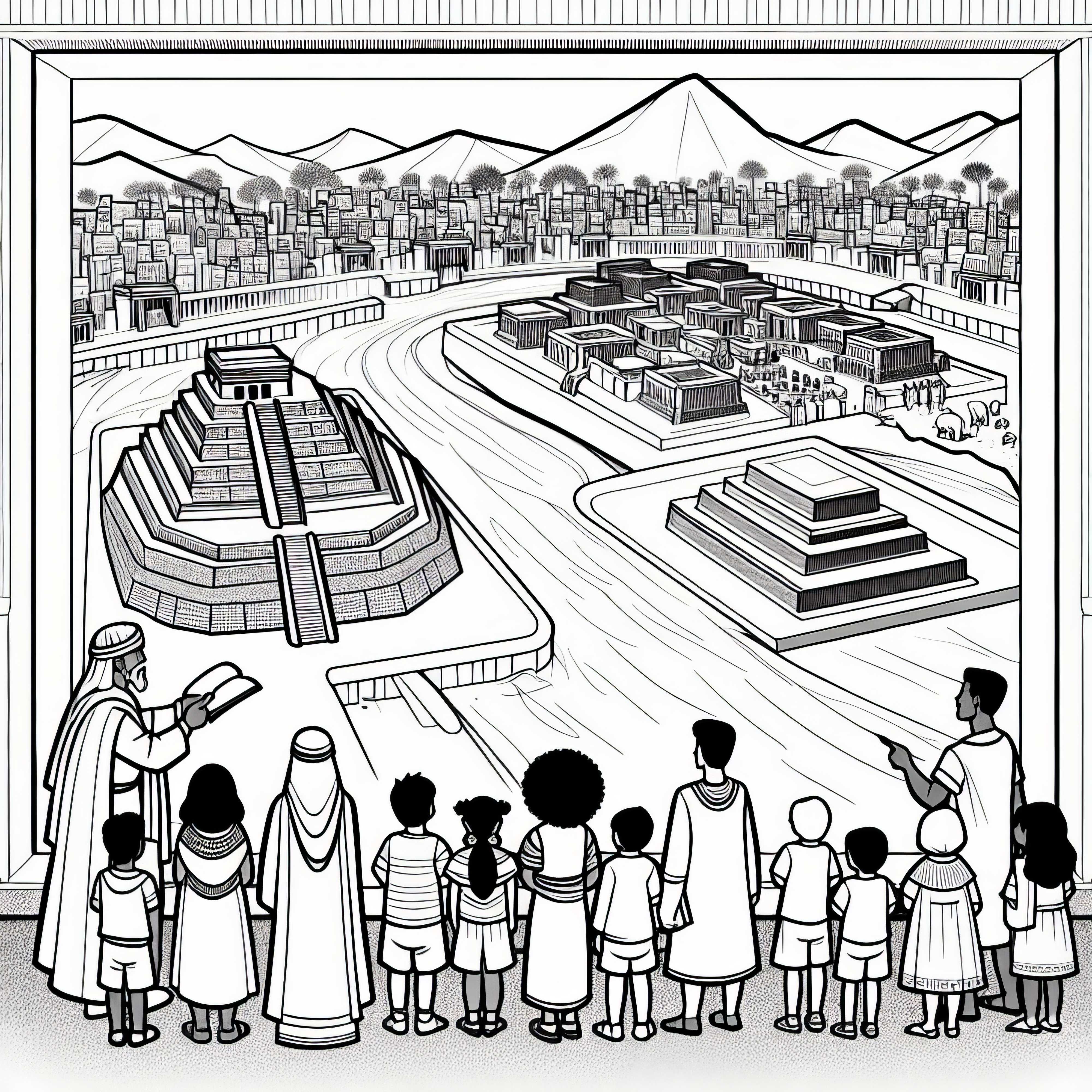 Teacher shows children model of an ancient city – Free coloring page of ...