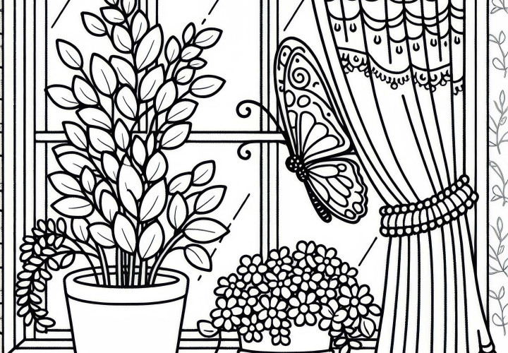 Banyak kupu-kupu terbang di sekitar pohon, template mewarnai gratis