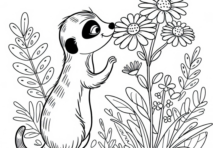 Suricata cheira a flor - Modelo para colorir grátis