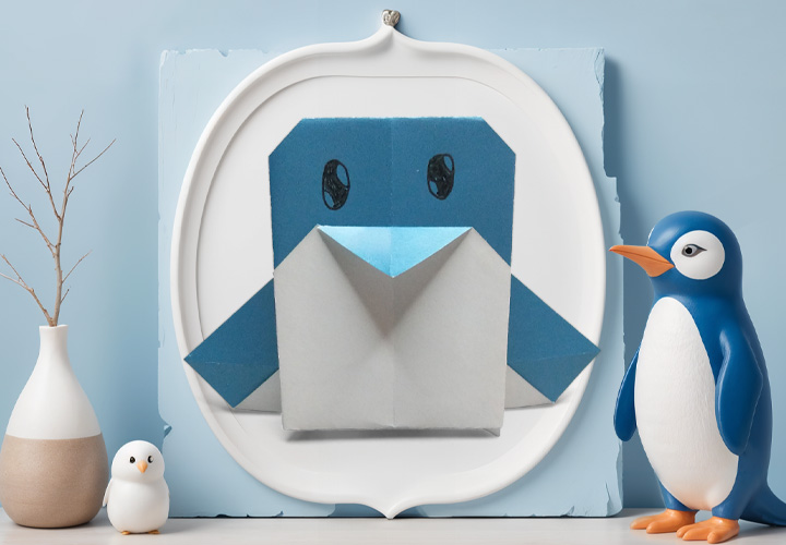 Pingüino de papel plegable - origami sencillo para niños a partir de 3 años