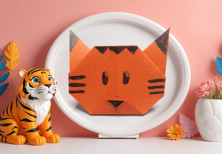 Tiger for folding - simple origami for children aged 3 and above