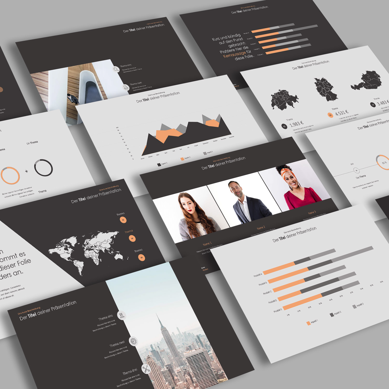 160 Layout-Templates Keynote, PowerPoint, Google Slides