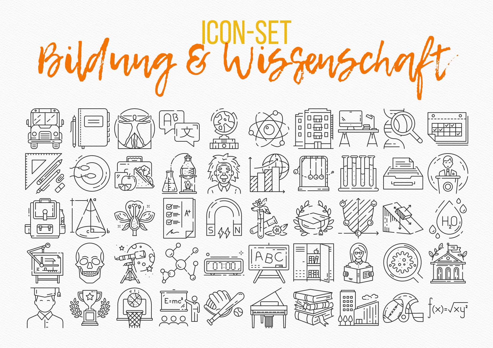 Icon-Set Bildung, Wissenschaft – Schule, Universität, Forschung
