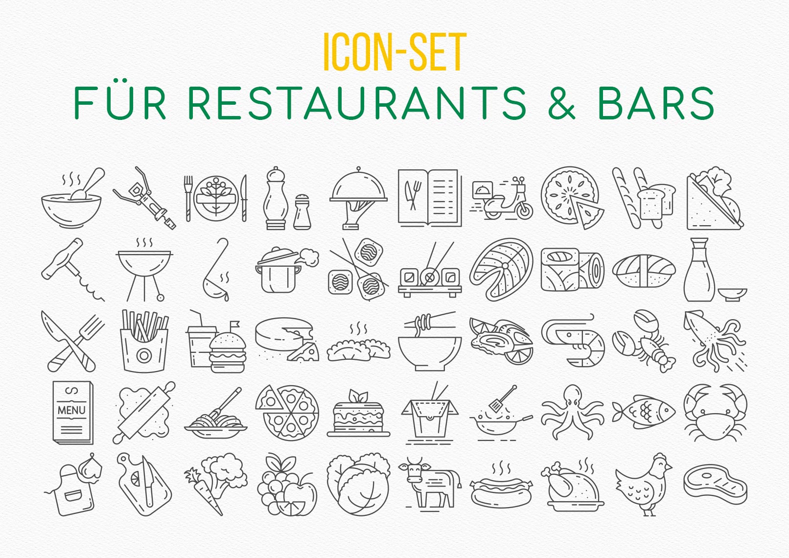 100 Icons: Food, Drinks, Restaurants und Bars