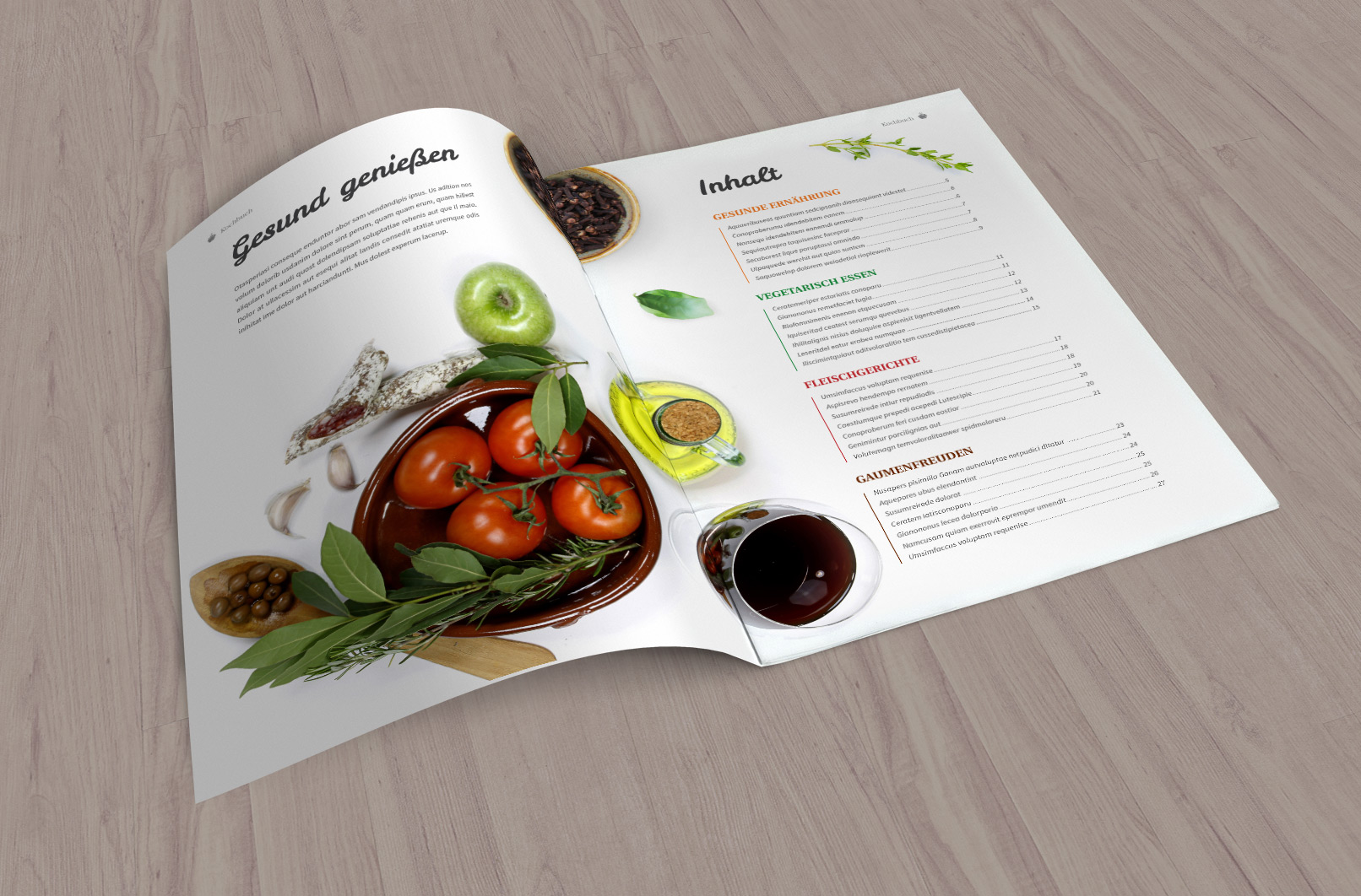Kochbuch, Rezeptbuch Vorlage: Designs & Layouts für InDesign