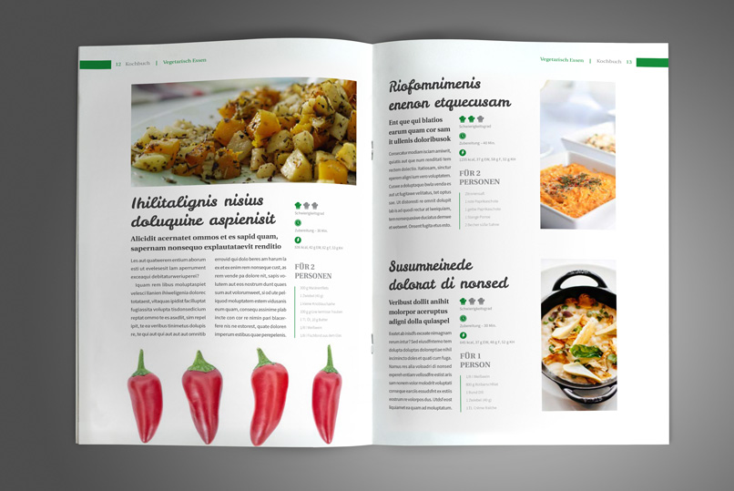 Kochbuch, Rezeptbuch Vorlage: Designs & Layouts für InDesign