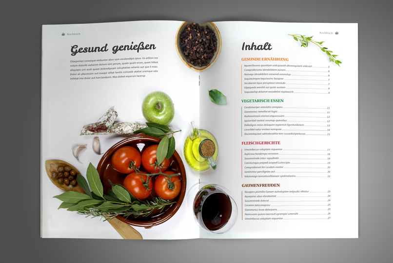 Kochbuch, Rezeptbuch Vorlage: Designs & Layouts für InDesign