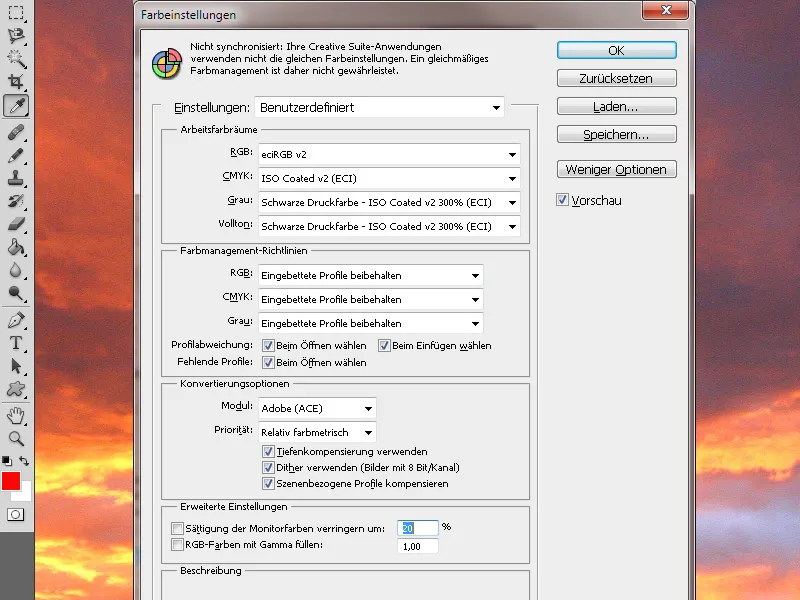 Configure the color management settings in Adobe InDesign