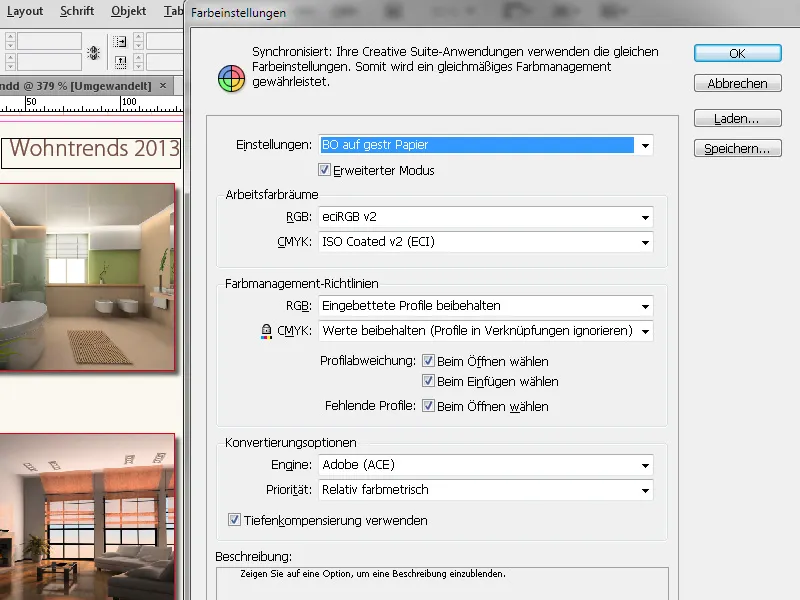 Configure the color management settings in Adobe InDesign