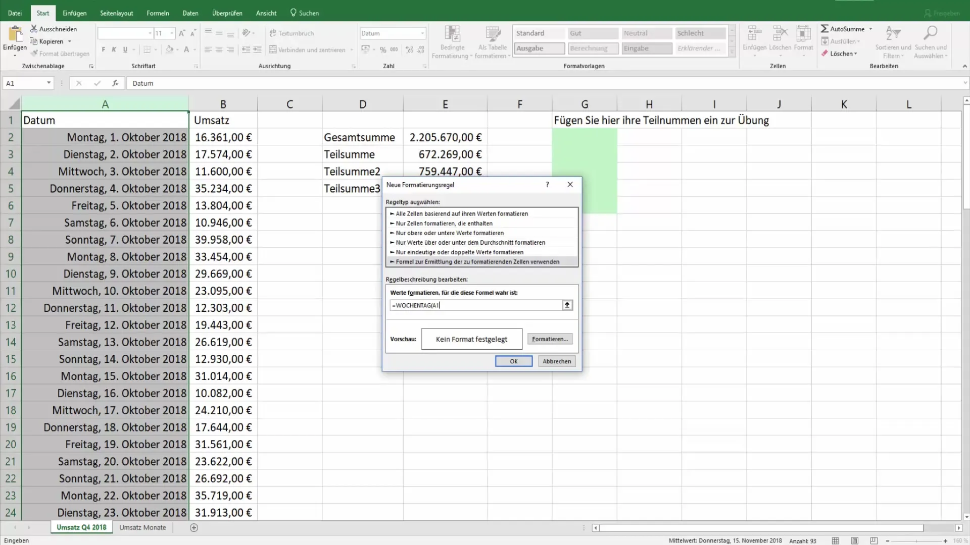 Weekday Identification In Excel Through Conditional Formatting
