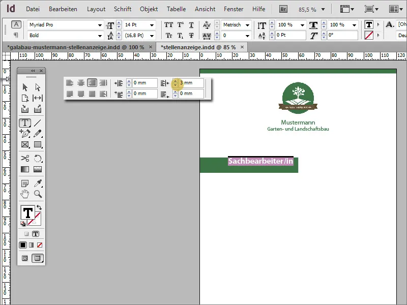 Creare l'annuncio di lavoro in Adobe InDesign.