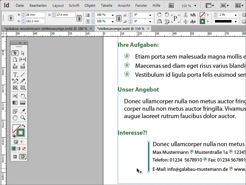 Designing a job advertisement in Adobe InDesign