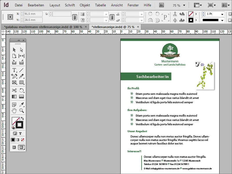 Designing a job advertisement in Adobe InDesign
