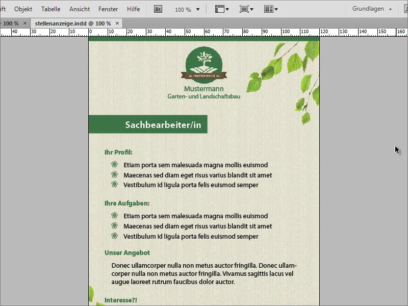 Designing a job advertisement in Adobe InDesign