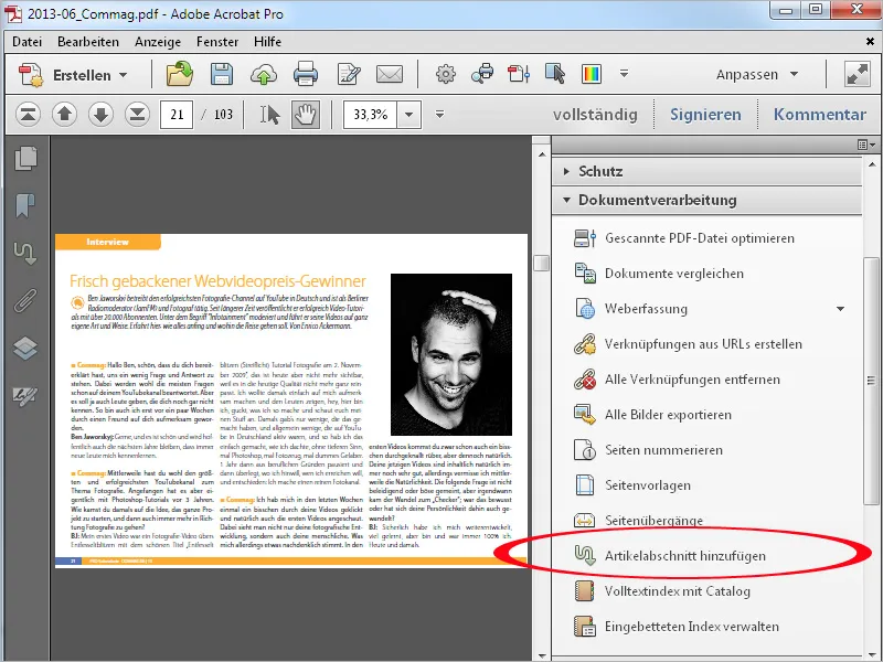 Define article sections and reading direction with Acrobat