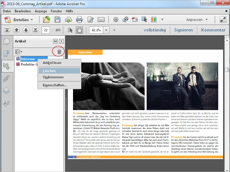 Define article sections and reading direction with Acrobat
