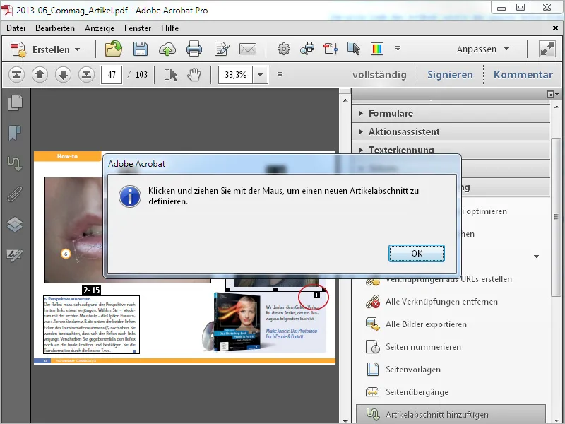 Define article sections and reading direction with Acrobat