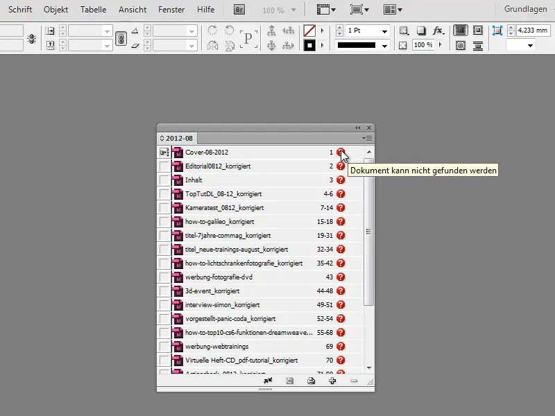 Adobe InDesign: Finding lost book files