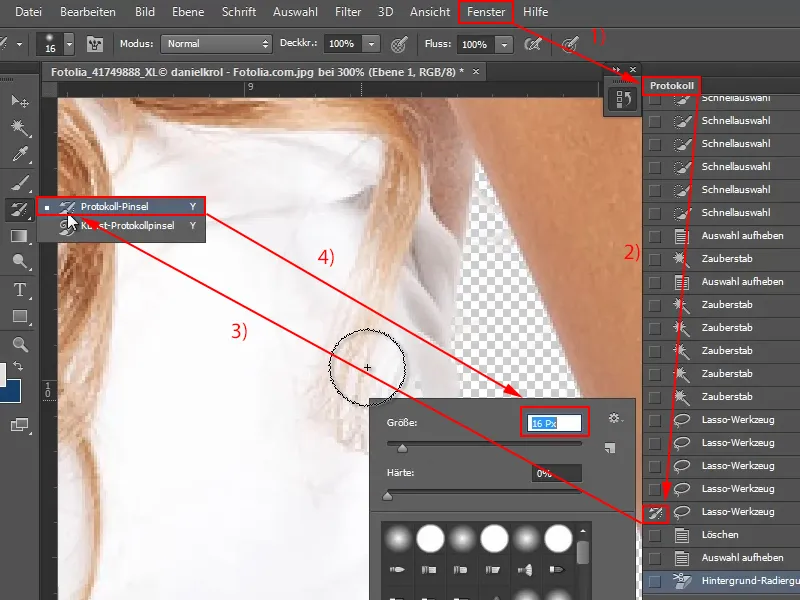 Lasje, izrezovanje oseb: Radirka za ozadje