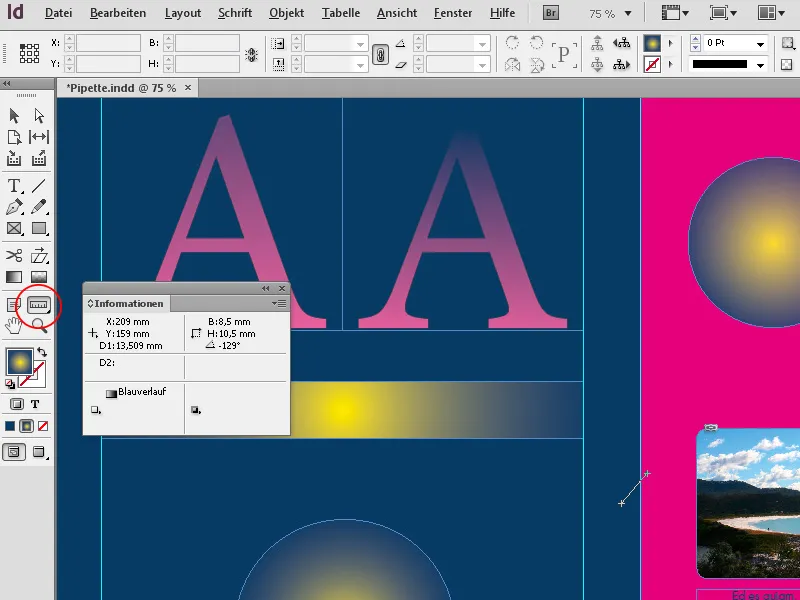 Use the pipette and measuring tool in Adobe InDesign